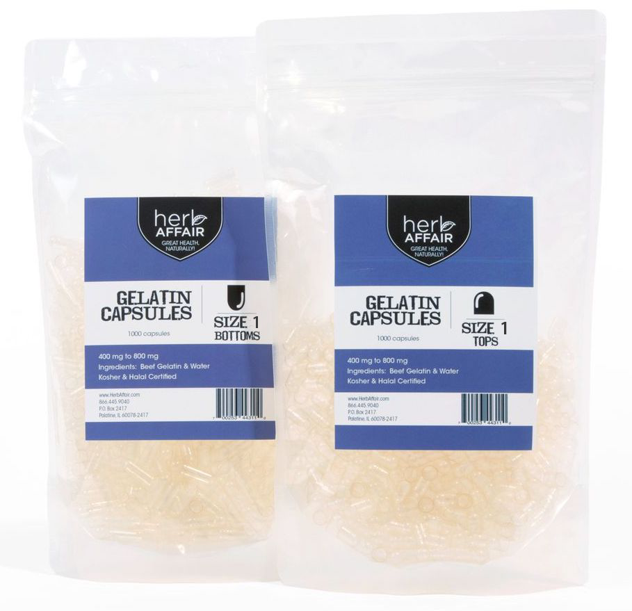 Size 1 Separated Gelatin Capsules | Gel Pill Capsules | Herb Affair