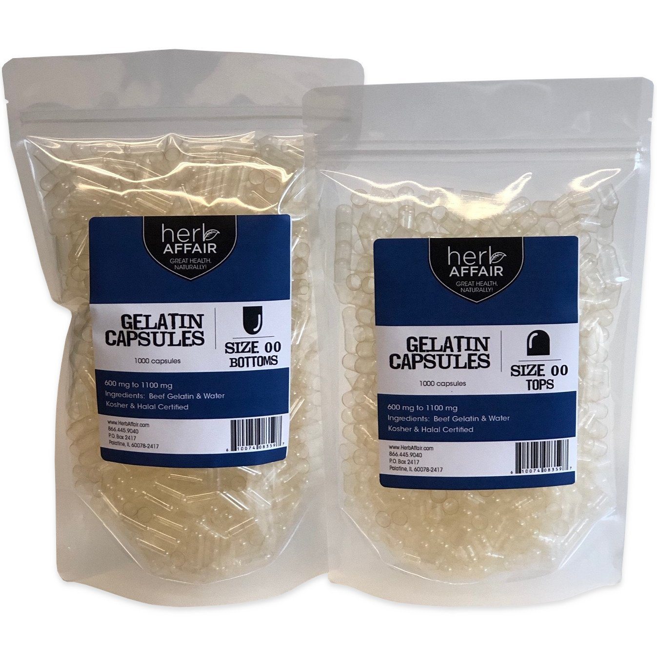 Size 00 Separated Gelatin Capsules | Empty Gel Capsules | Herb Affair